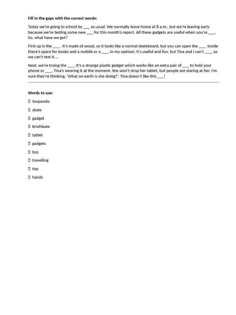 WW3 Gadgets Text Gaps Filling | PDF