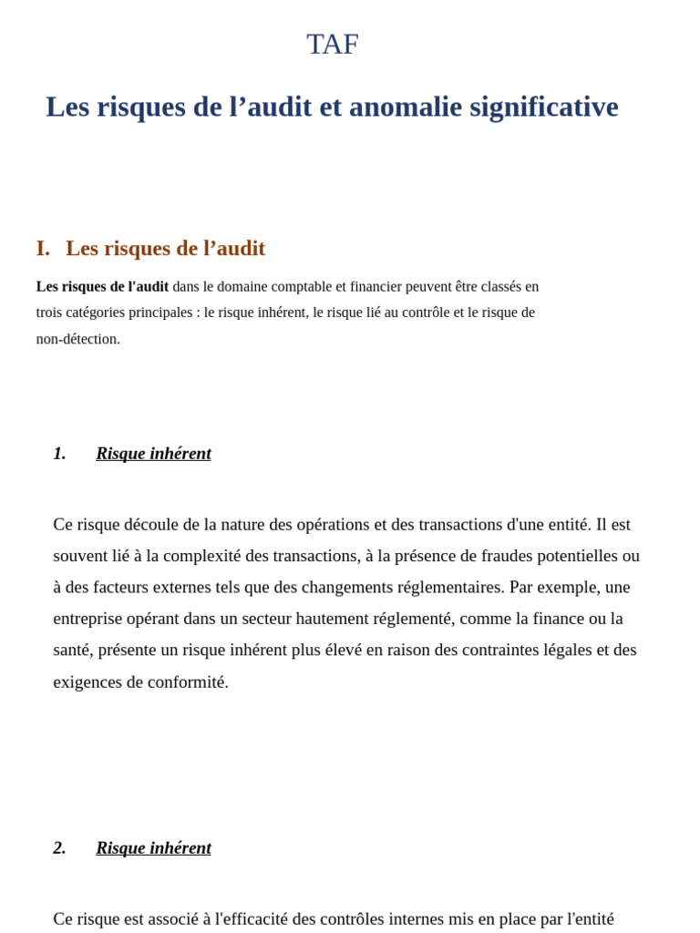 Risques d'Audit et Anomalies Significatives | PDF | Audit | Risque