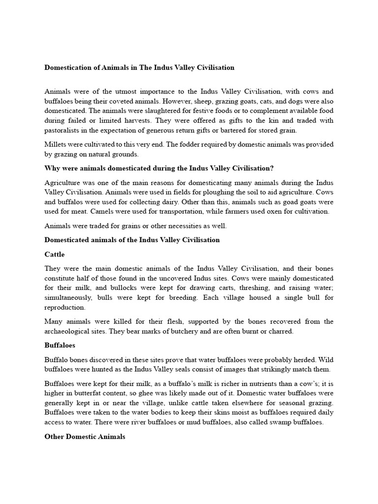 Domestication of Animals in The Indus Valley Civilisation | PDF ...