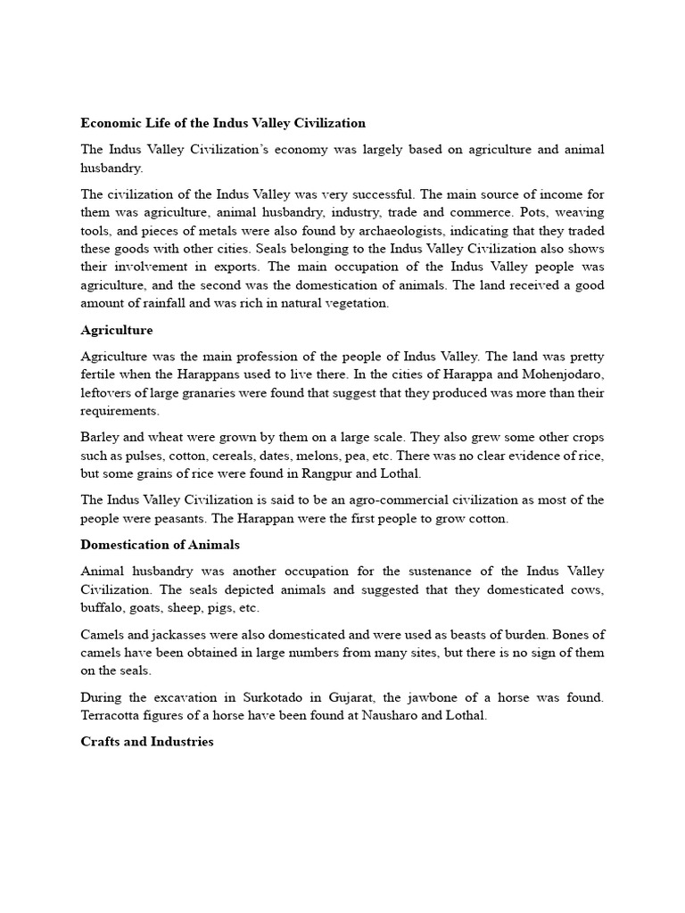 Indus Valley Civilization Economy Overview | PDF | Jewellery | Agriculture