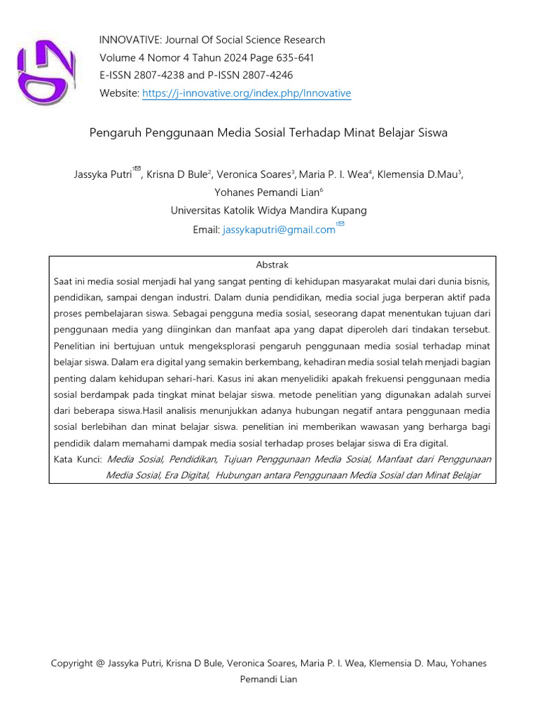 Pengaruh Penggunaan Media Sosial Terhadap Minat Belajar Siswa | PDF