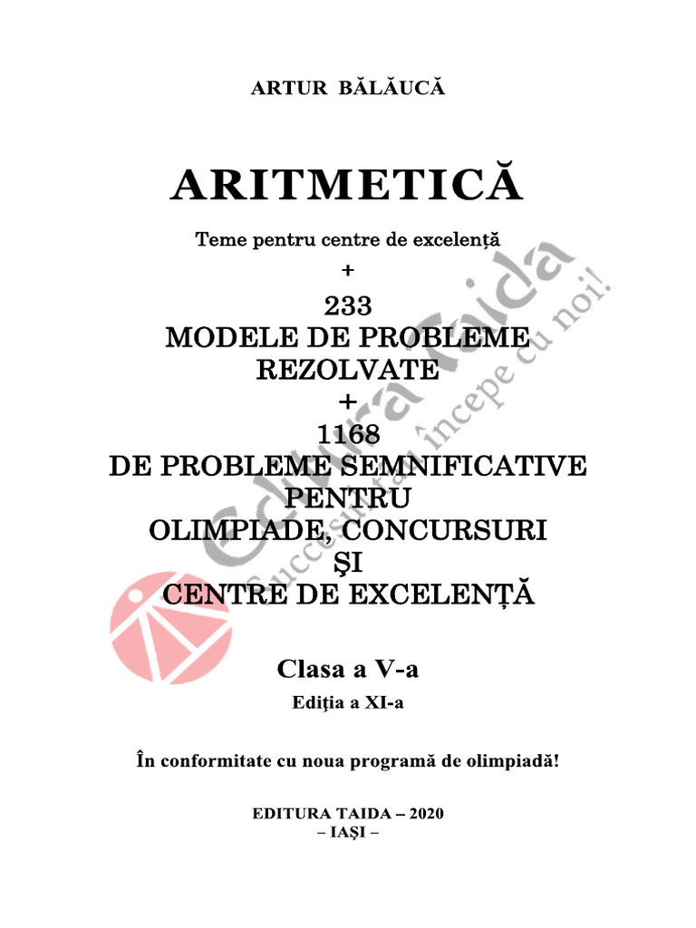 Aritmetica Olimpiade Concursuri Si Centre de Excelenta Clasa A V A ...
