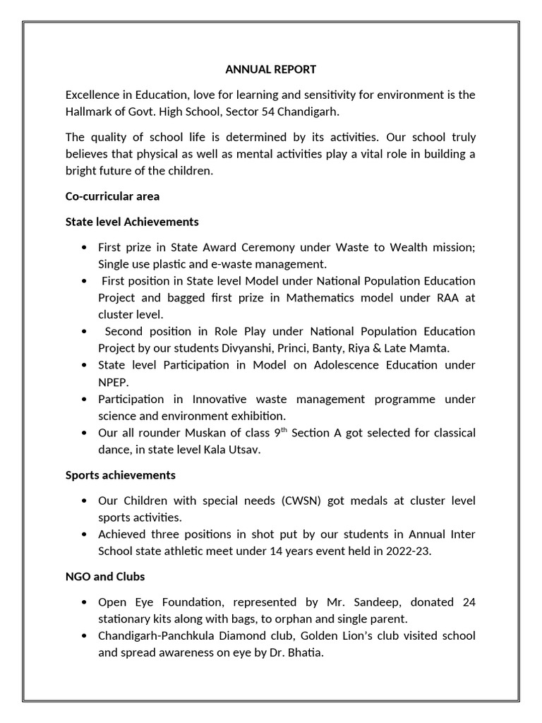 School Annual Report 2022-23 | PDF