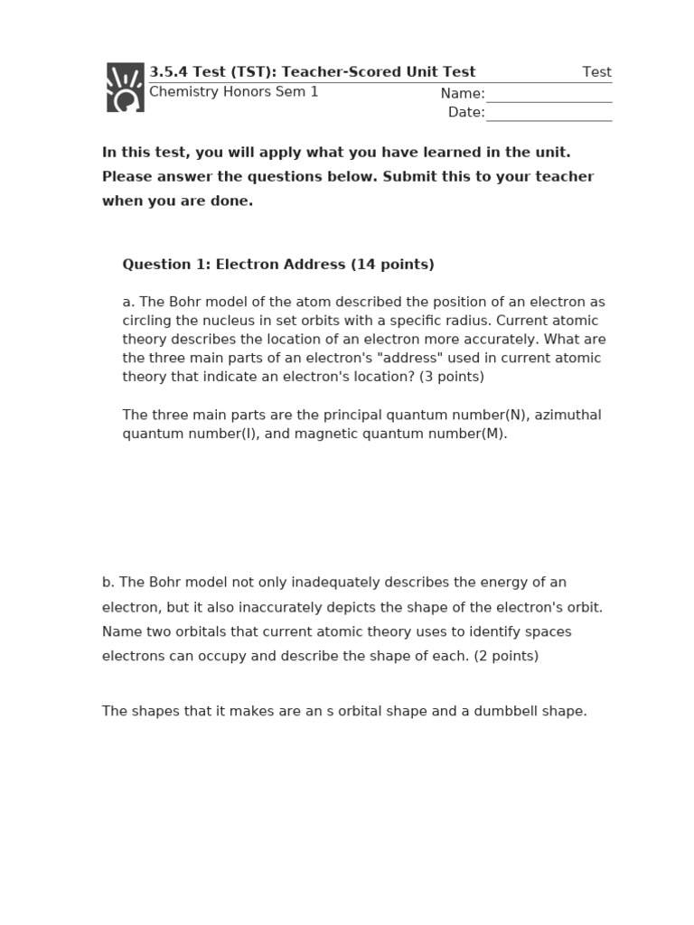 3 5 4 Test Tst Teacher Scored Unit Test Test Pdf Atomic