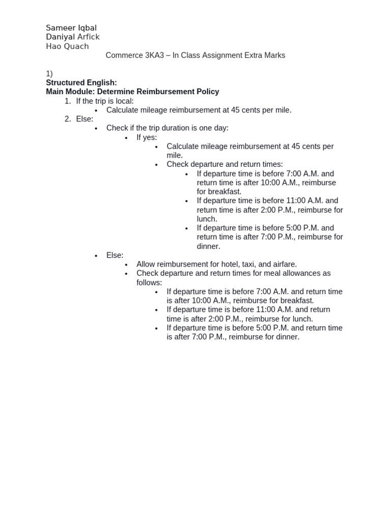 Commerce 3KA3 - in Class Assignment Extra Marks | PDF | Meal | Eating Behaviors Of Humans