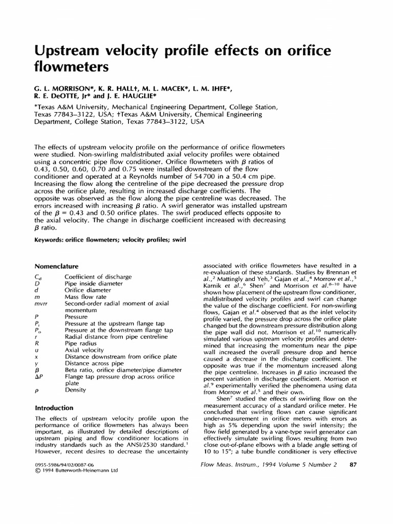 Upstream Velocity Profile Effects On Orifice | PDF | Flow Measurement ...