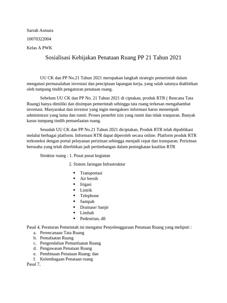 Sosialisasi Kebijakan Penataan Ruang PP 21 Tahun 2021 | PDF