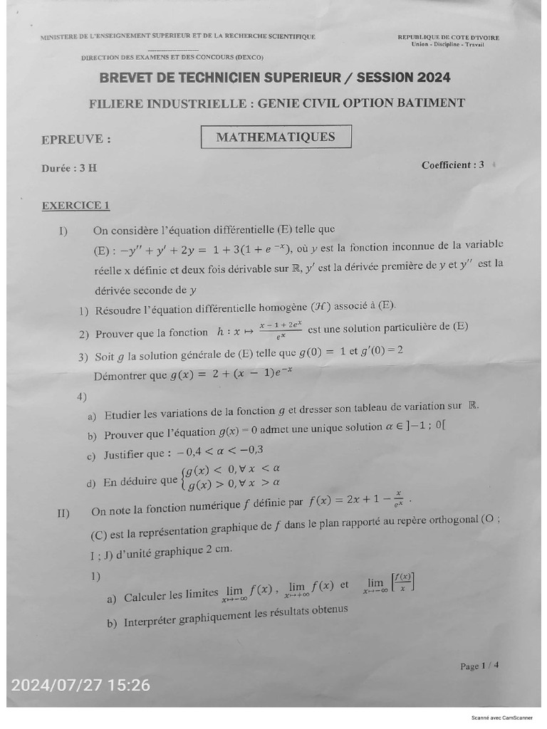 Mathématiques BTS Session 2024 | PDF