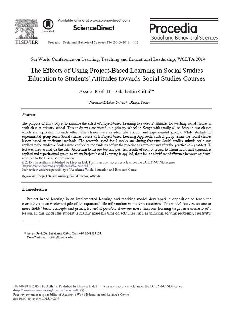 The Effects of Using Project-Based Learning in Social Studies Education To Students' Attitudes ...