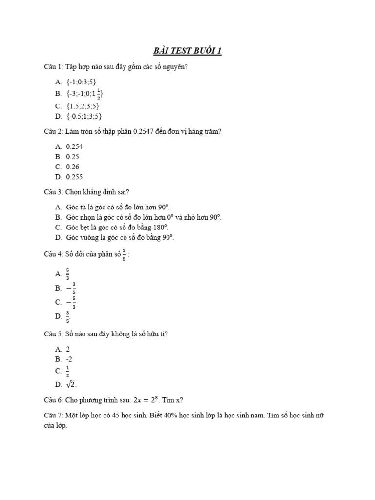 Bài Test 1 | PDF