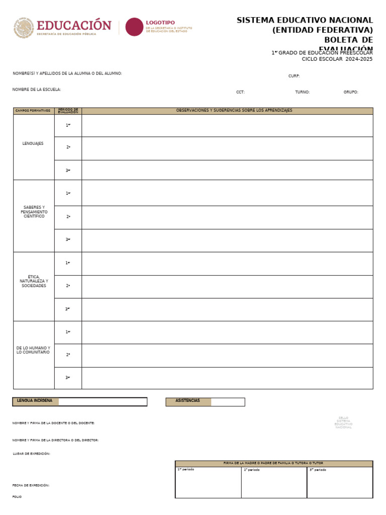 Boletas Preescolar - Firma Autógrafa | PDF | Educación de la primera ...