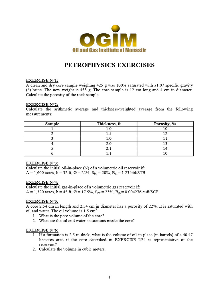 Petrophysics Exercises and Calculations | PDF | Permeability (Earth ...