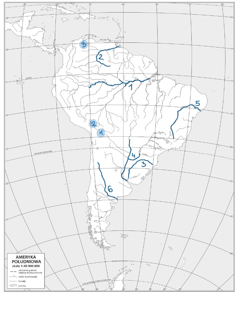 Mapa Ameryki Południowej - Rzeki | PDF