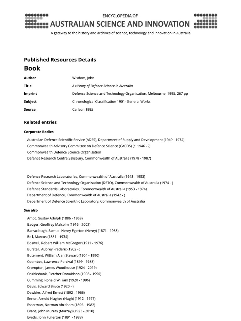 A History of Defence Science in Australia Encyclopedia of Australian ...