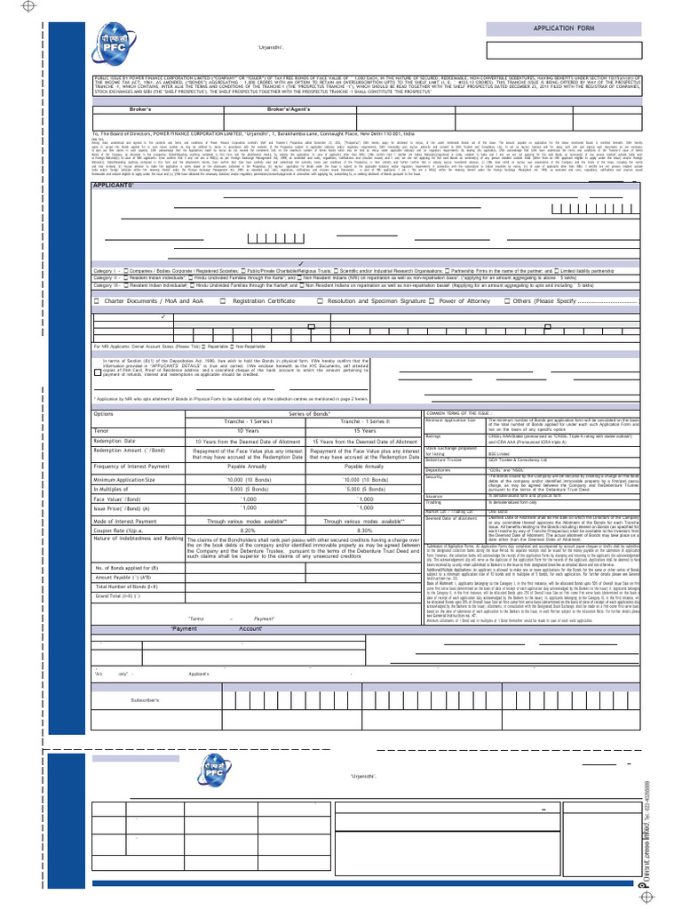 PFC Tax Free Bonds Application Form | PDF | Bonds (Finance) | Cheque