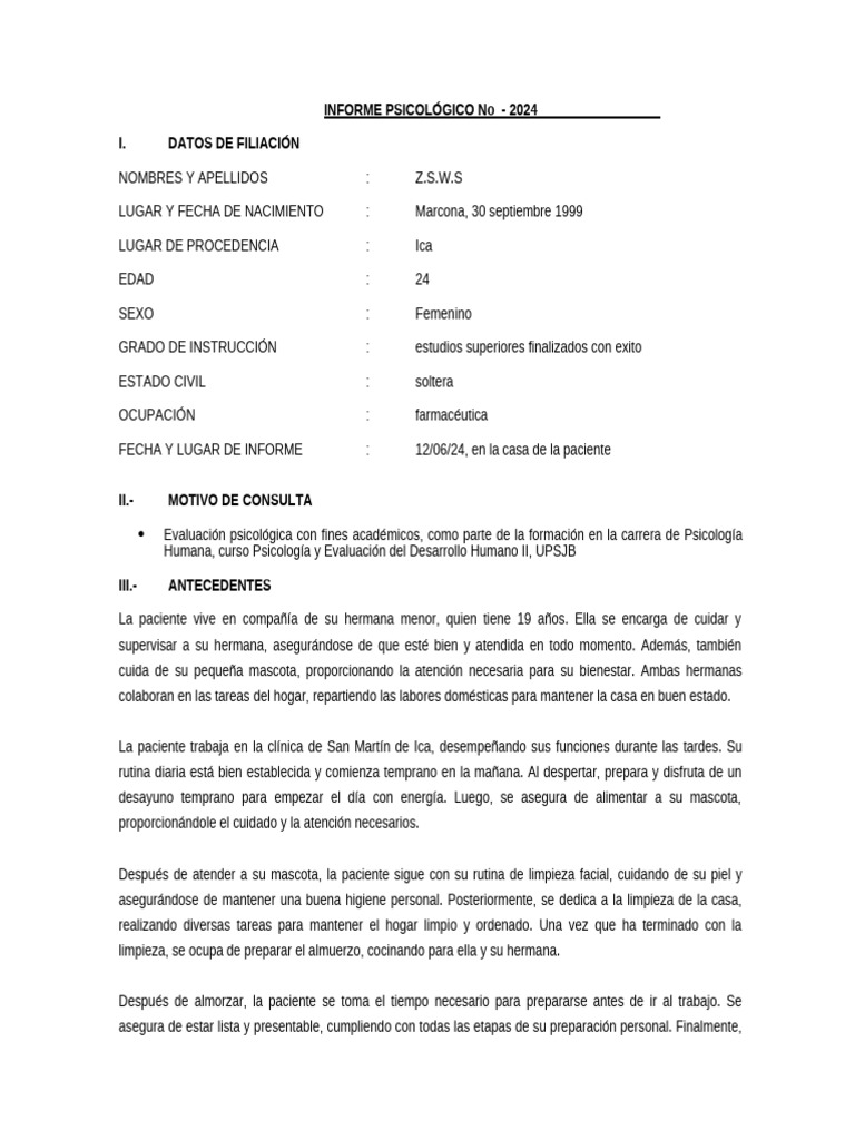 Informe Psicológico de Farmacéutica Extrovertida | PDF | Las emociones | Empatía