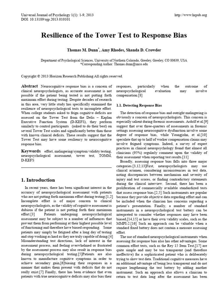 Tower Test Resilience to Response Bias | PDF | Student's T Test ...