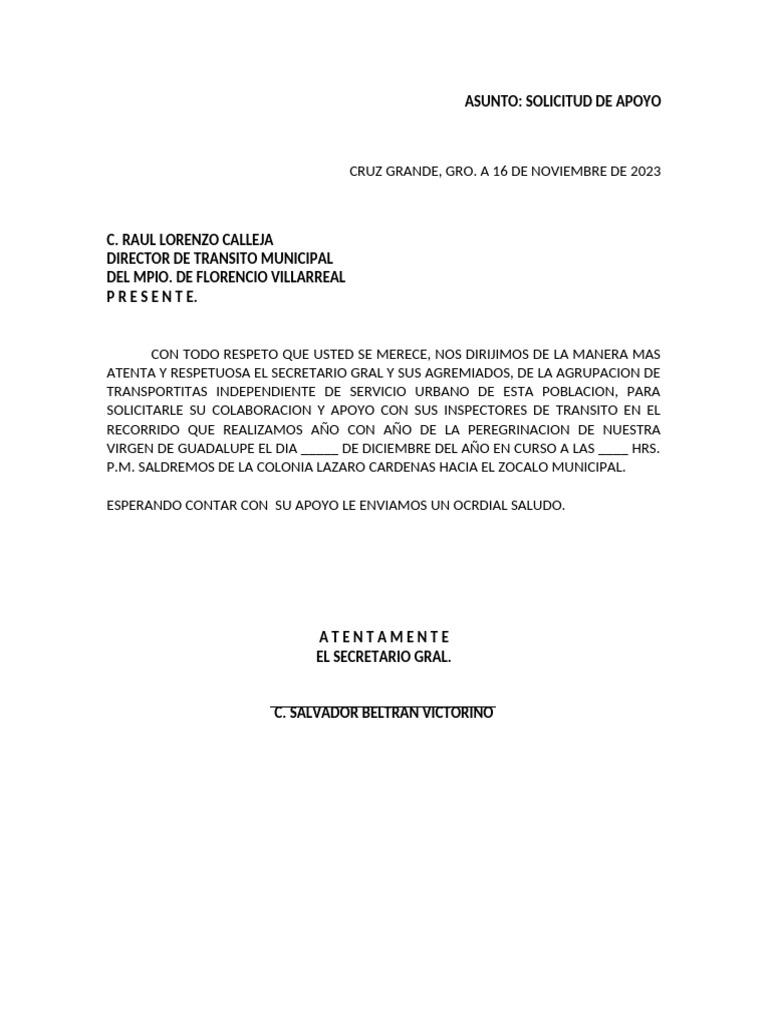 Solicitud de apoyo para peregrinación 2023 | PDF | Política | Viajes y ...