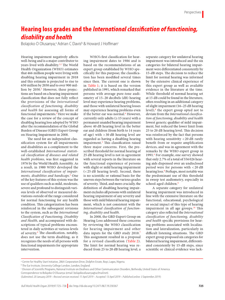 Hearing Loss Grades and The Internationa | PDF | Hearing Loss | Disability