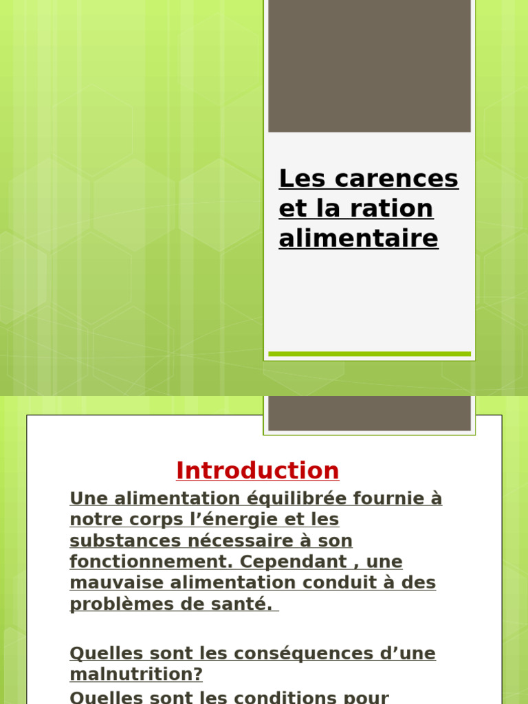 Les Carences Et La Ration Alimentaire | PDF | Manger | Malnutrition