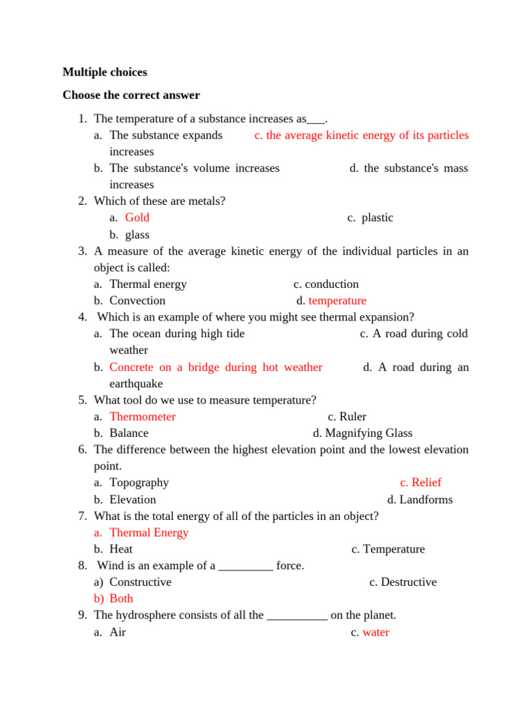 Science Multiple Choice Quiz | PDF | Water | Heat Transfer