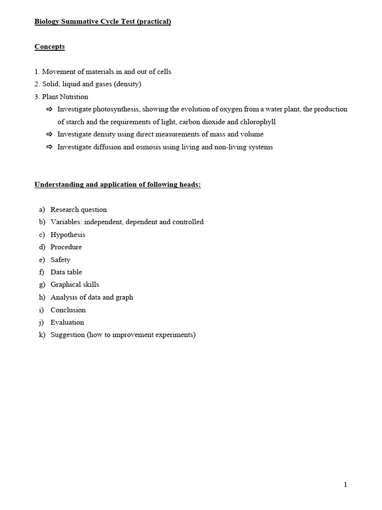 Biology Summative Cycle Test - Grade 9 | PDF | Gases | Liquids