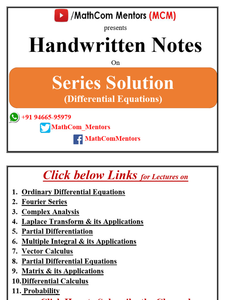 DE Series Solution Handwritten Note Compressed | PDF | Mathematical ...