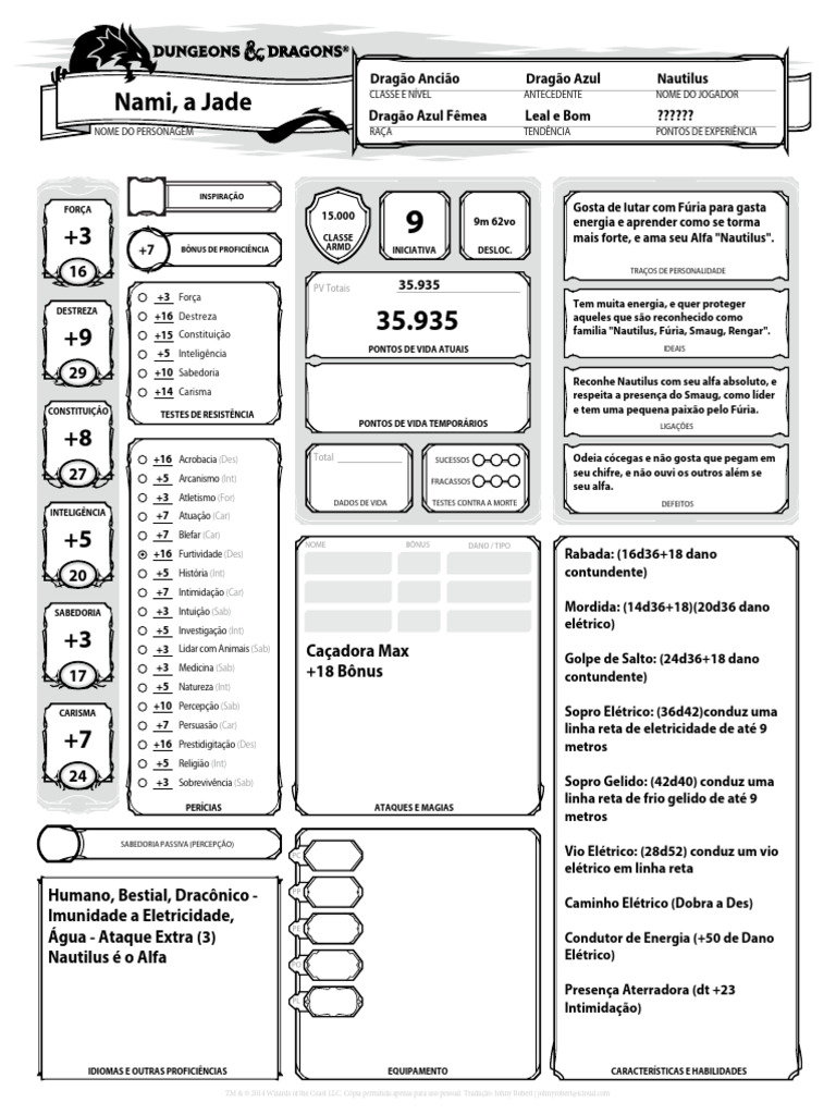 Ficha de Personagem Nami +18 | PDF