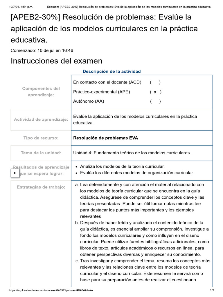 Examen - (APEB2-30%) Cuestionario Resolución de Problemas - Evalúe La ...