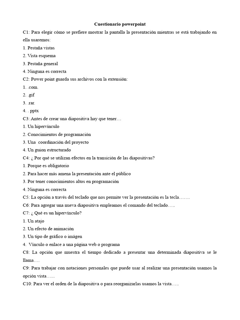 Cuestionario PowerPoint Básico | PDF