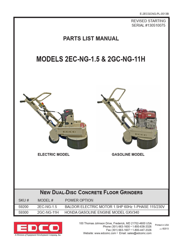 EDCO 2EC-NG-1.5 Parts Manual | PDF | Screw | Axle
