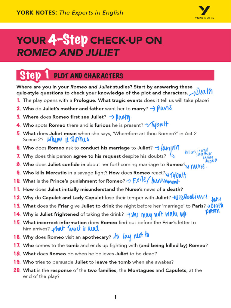 Romeo and Juliet Catch Up - Student | PDF | Characters In Romeo And ...