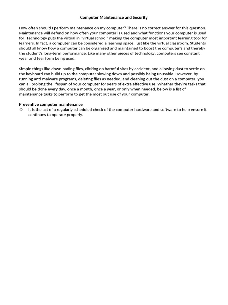 Computer Maintenance and Security | PDF