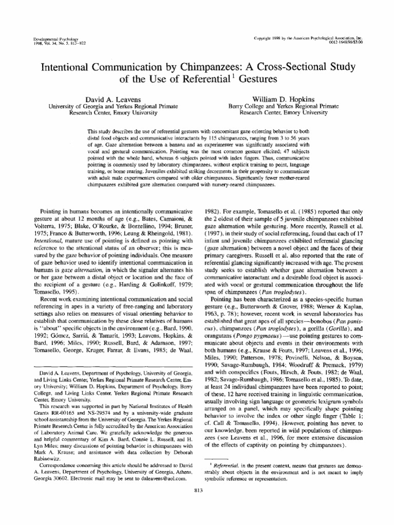 Intentional Communication by Chimpanzees | PDF | Hand | Chimpanzee