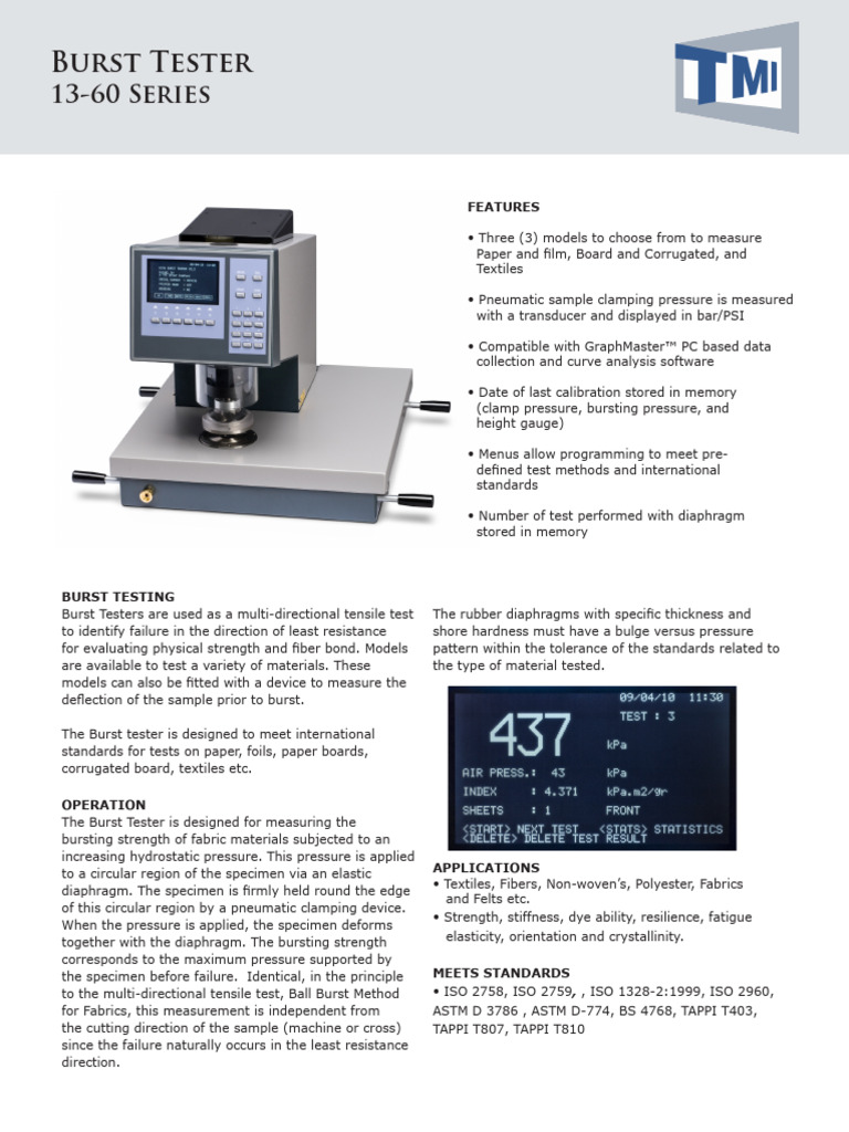 13-60-burst-tester | PDF | Strength Of Materials | Pressure Measurement