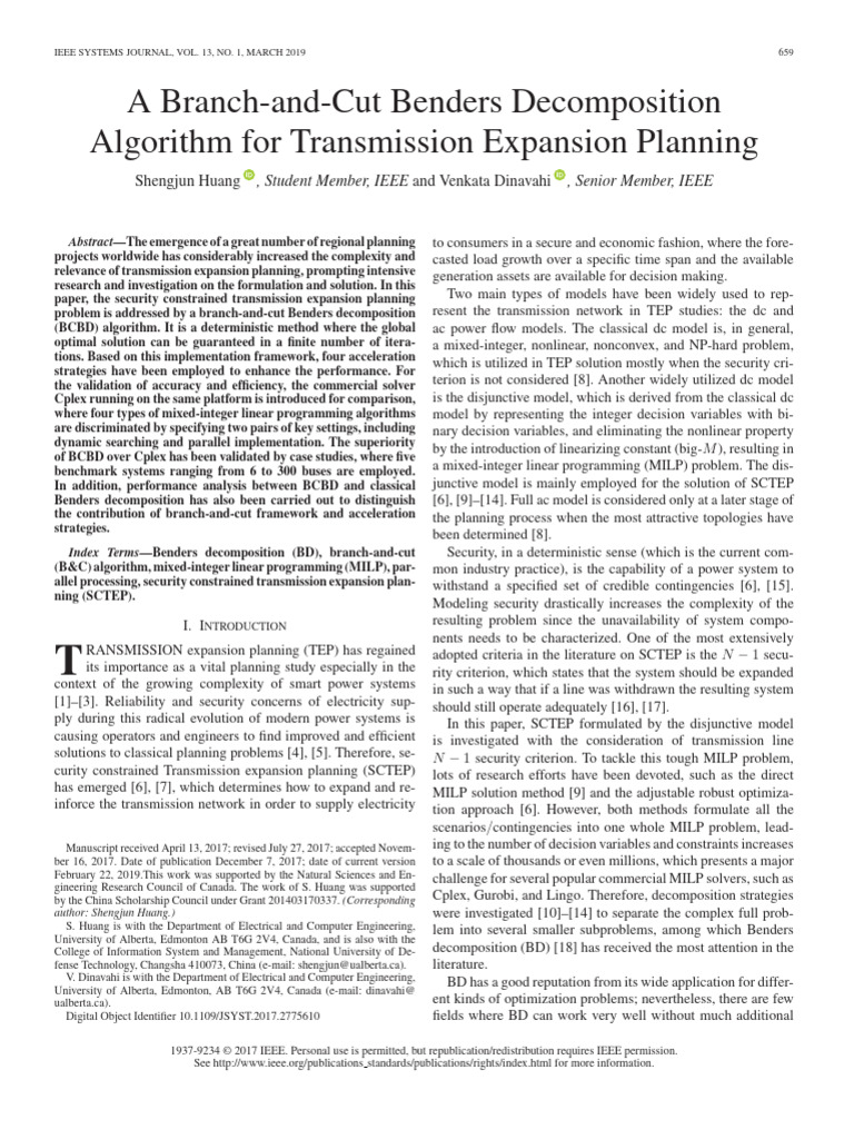 A Branch-and-Cut Benders Decomposition Algorithm For Transmission Expansion Planning | PDF ...