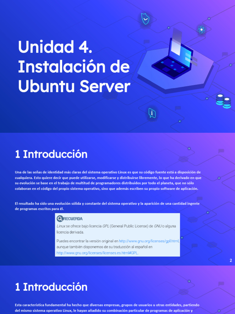 Unidad 4. Instalación de Ubuntu Server | PDF | Software libre | Distribución de Linux