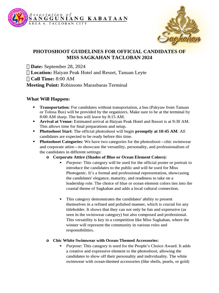 Photoshoot Guidelines Miss 2024 | PDF
