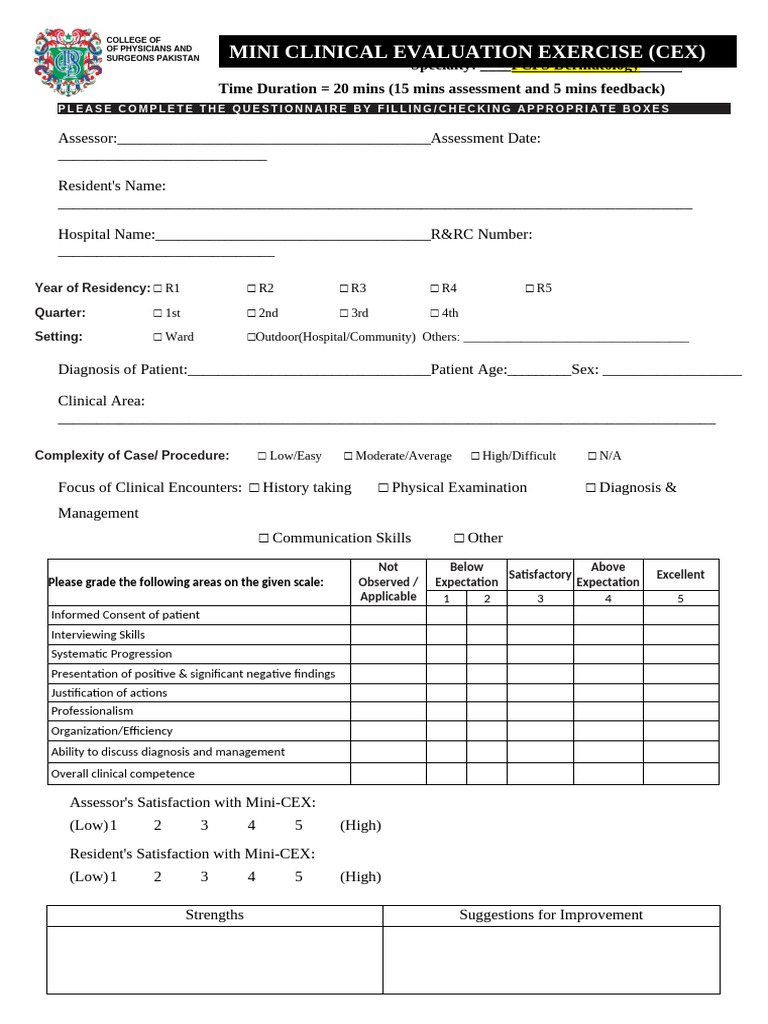 FNLZD Mini-CEX Form 4 FCPS Dermatology | PDF | Residency (Medicine ...