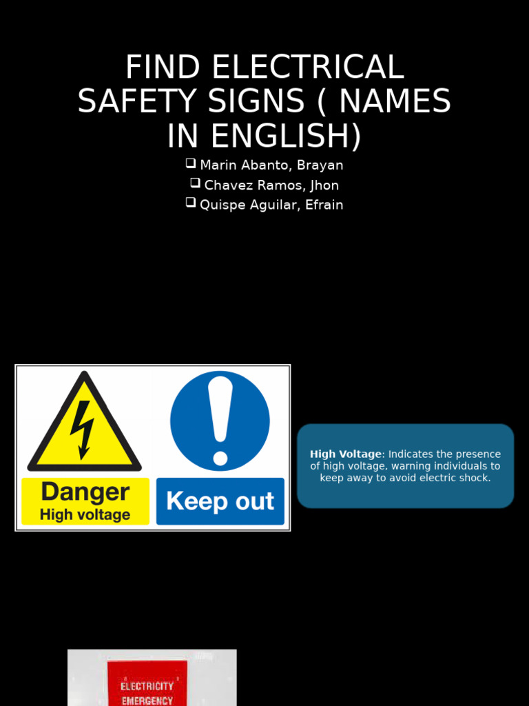 Find Electrical Safety Signs (Names in English | PDF