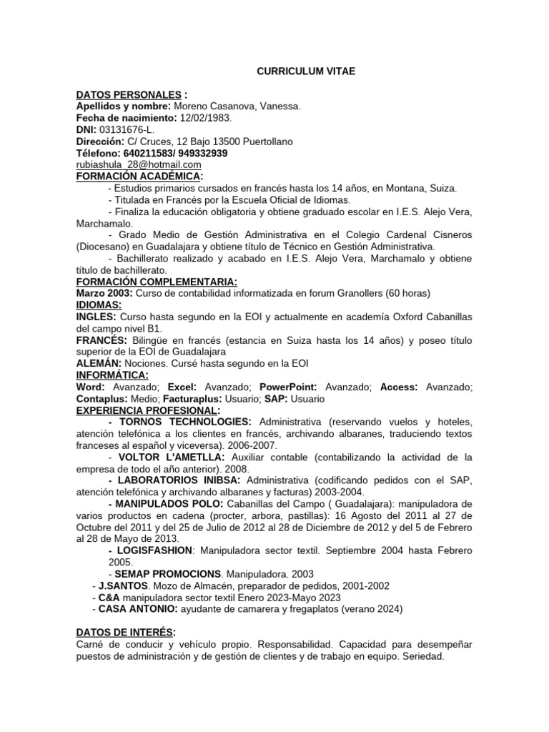 CURRICULUM VITAE Vanessa | PDF