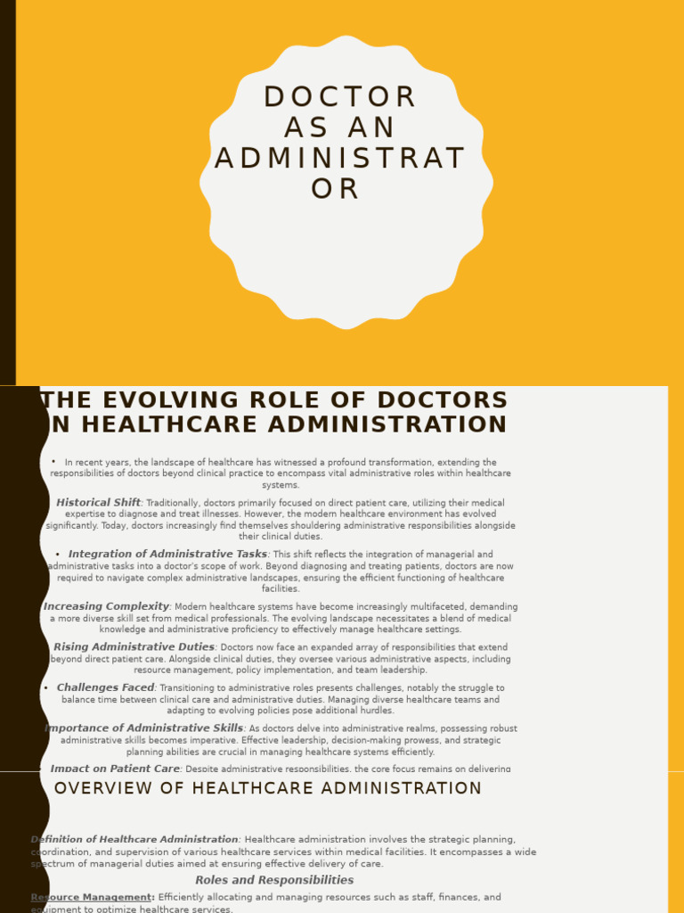 The Role of A Doctor As An Administrator | PDF | Health Care | Policy