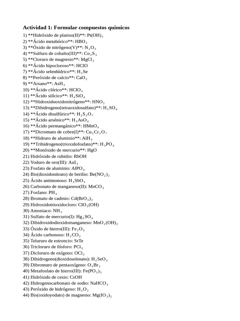 Soluciones Formulación Inorgánica - 1º Bach | PDF | Ácido | Hidróxido