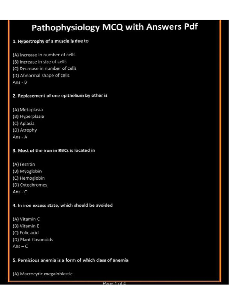 Pathophysiology MCqs | PDF