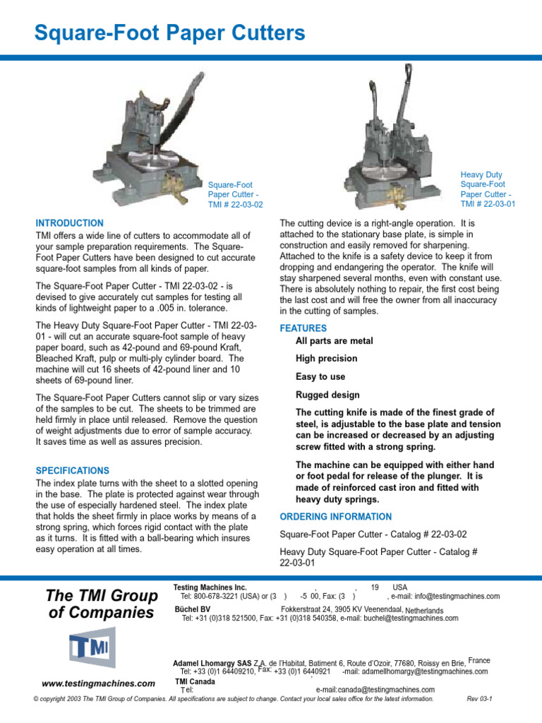 22 03 Square Foot Paper Cutters | PDF | Paper | Paperboard
