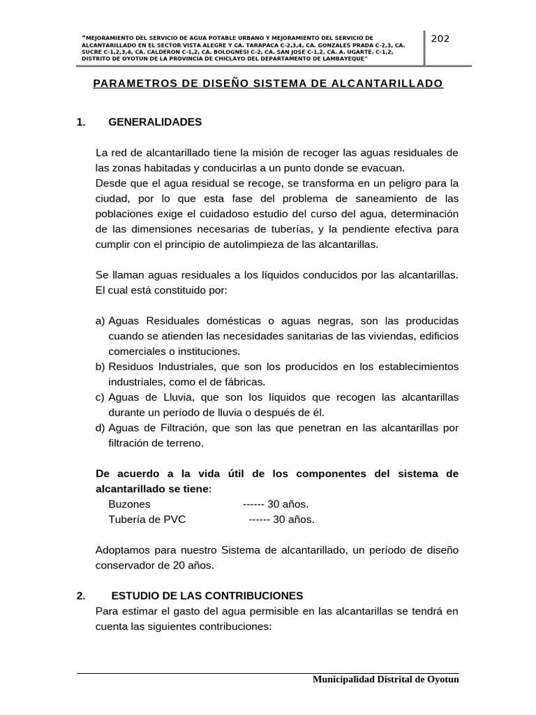 2.-Parametros Alcantarillado | PDF | Alcantarillado | Aguas residuales