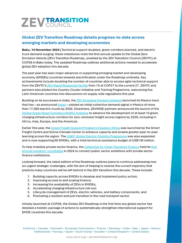 Global ZEV Transition Roadmap Details Progress-To-Date Across Emerging ...