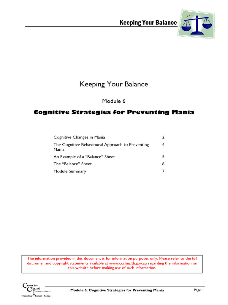 Keeping Your Balance - 06 - Cognitive Strategies For Mania | PDF ...