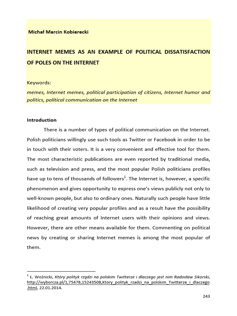 Memes As An Example of Political Dissatisfaction of Poles On The ...