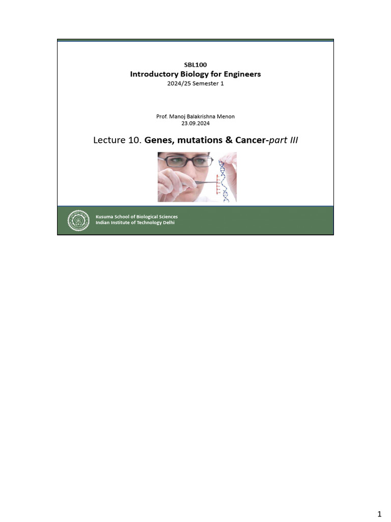 SBL100-Genes Mutation Cancer-Lecture 10-23092024onwards | PDF | Biopsy | Cancer